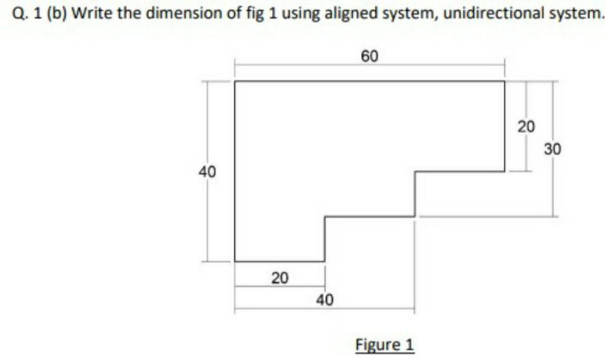 Solved Q. 1 (b) Write the dimension of fig 1 using aligned | Chegg.com