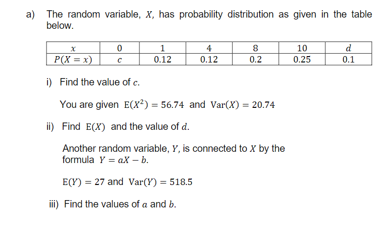 Solved a) ﻿The random variable, x, ﻿has probability | Chegg.com