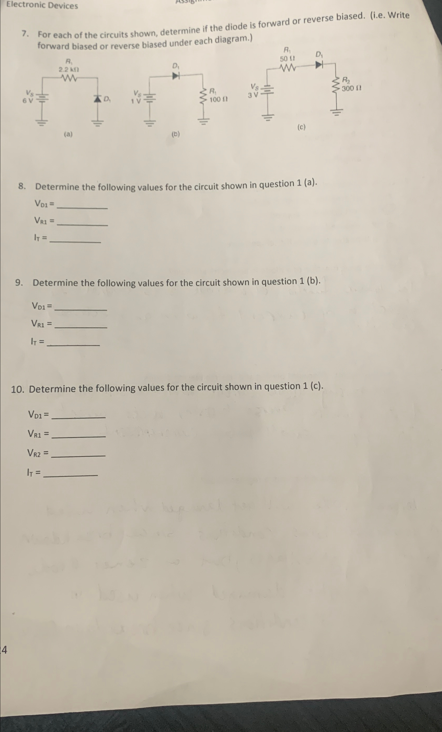 Solved Electronic Devices7. ﻿For each of the circuits shown, | Chegg.com