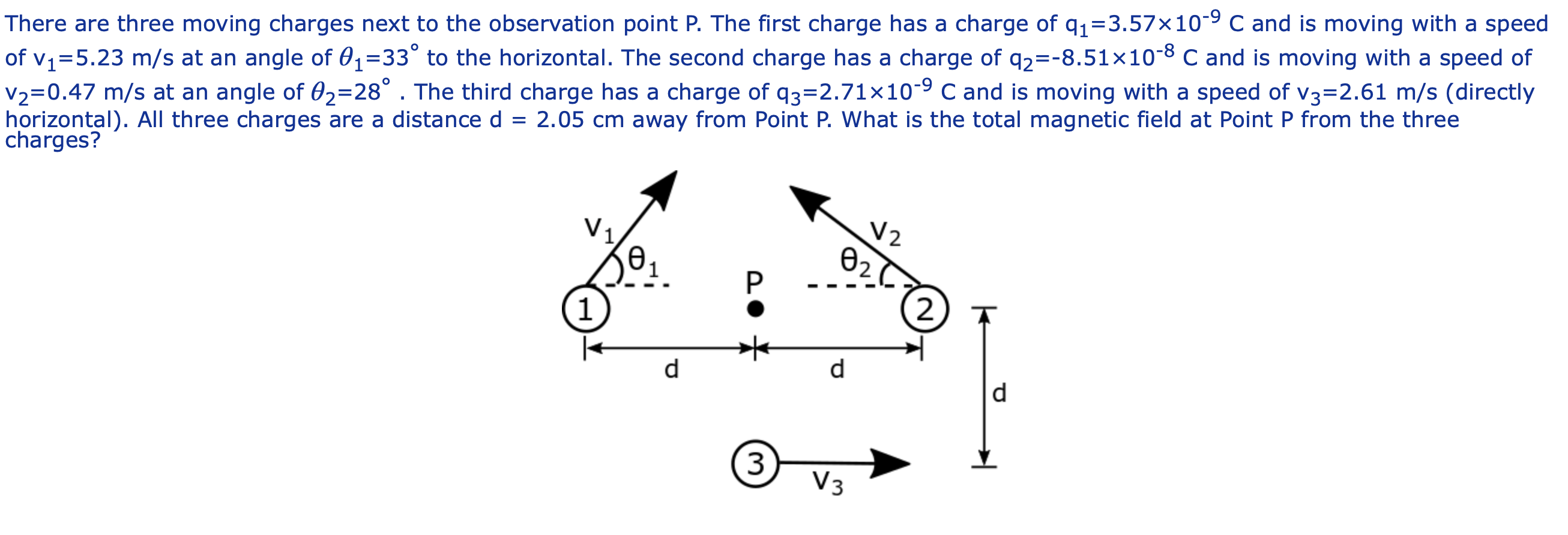 Solved There are three moving charges next to the | Chegg.com