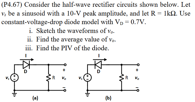 Solved (P4.67) ﻿Consider the half-wave rectifier circuits | Chegg.com