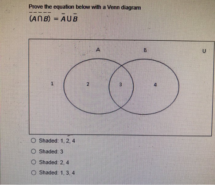 Solved Prove the equation below with a Venn diagram (ANB) = | Chegg.com