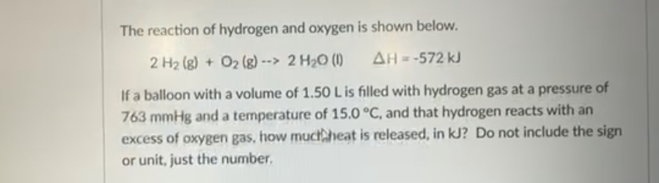 The reaction of hydrogen and oxygen is shown | Chegg.com