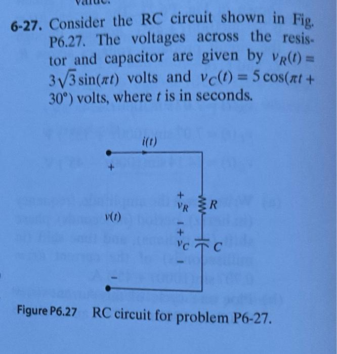 Solved 6-27. Consider the RC circuit shown in Fig. P6.27. | Chegg.com