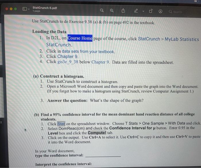 Solved Use StatCrunch to do Exercise 9.38 (a) \& (b) on page | Chegg.com