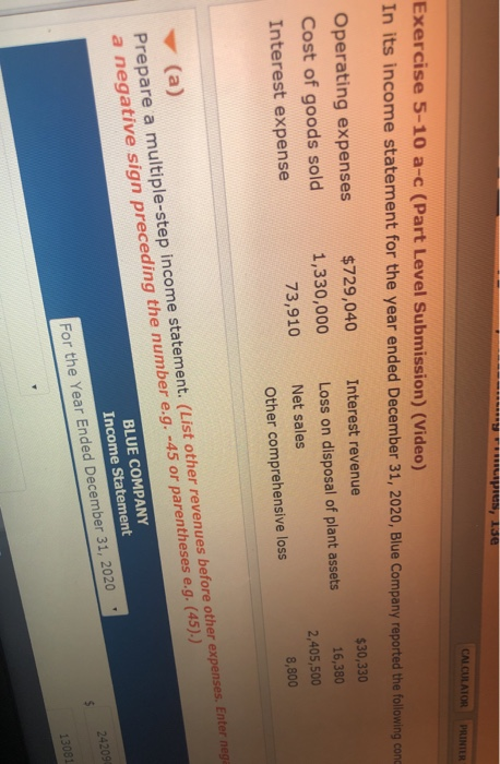 Solved CALCULATOR PRINTER Exercise 5-10 a-c (Part Level | Chegg.com