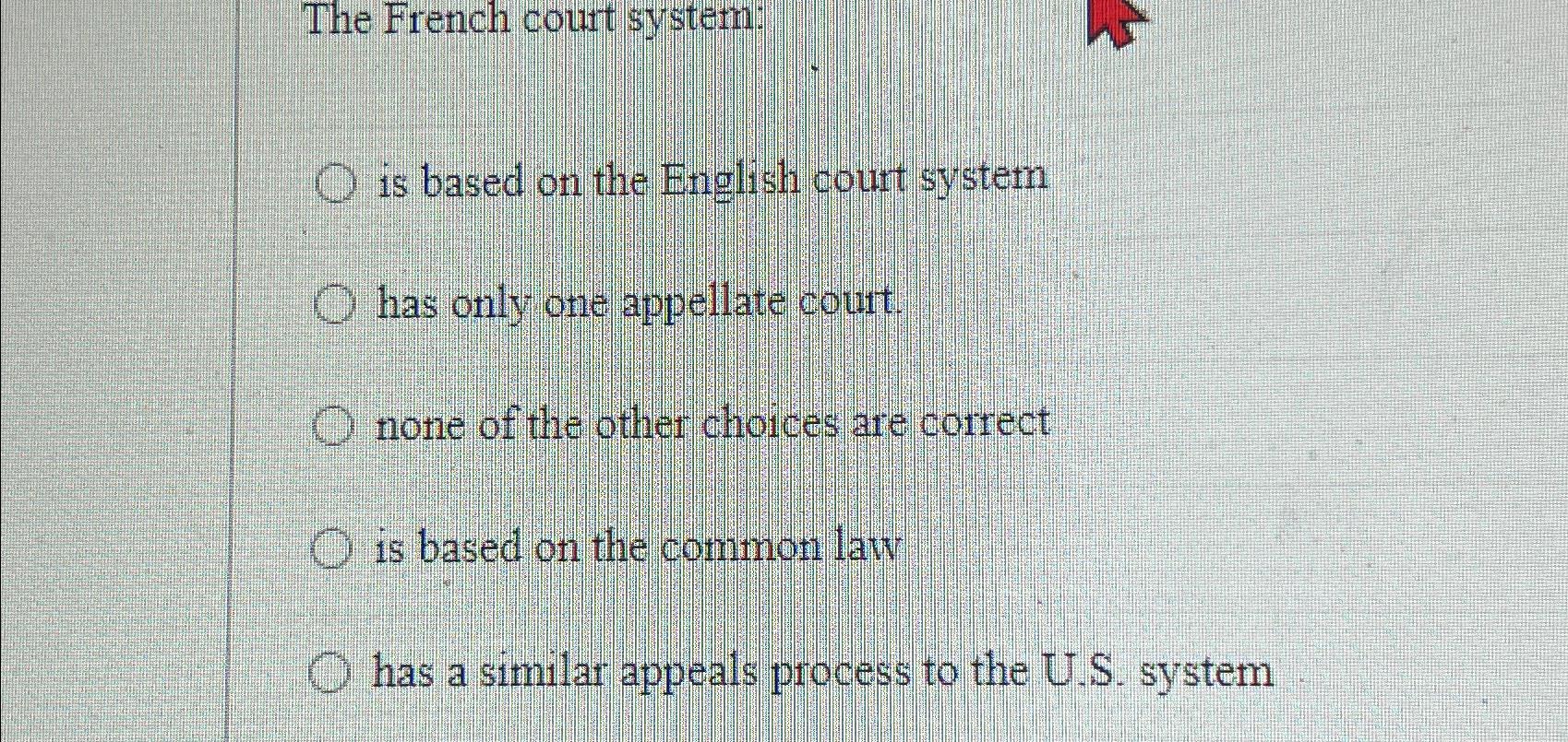 Solved The French court system:is based on the English court | Chegg.com