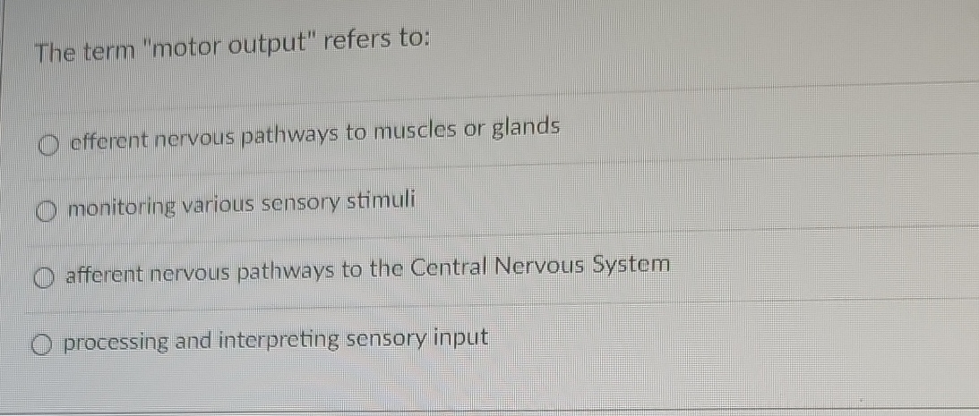 Solved The term "motor output" refers to:efferent nervous | Chegg.com
