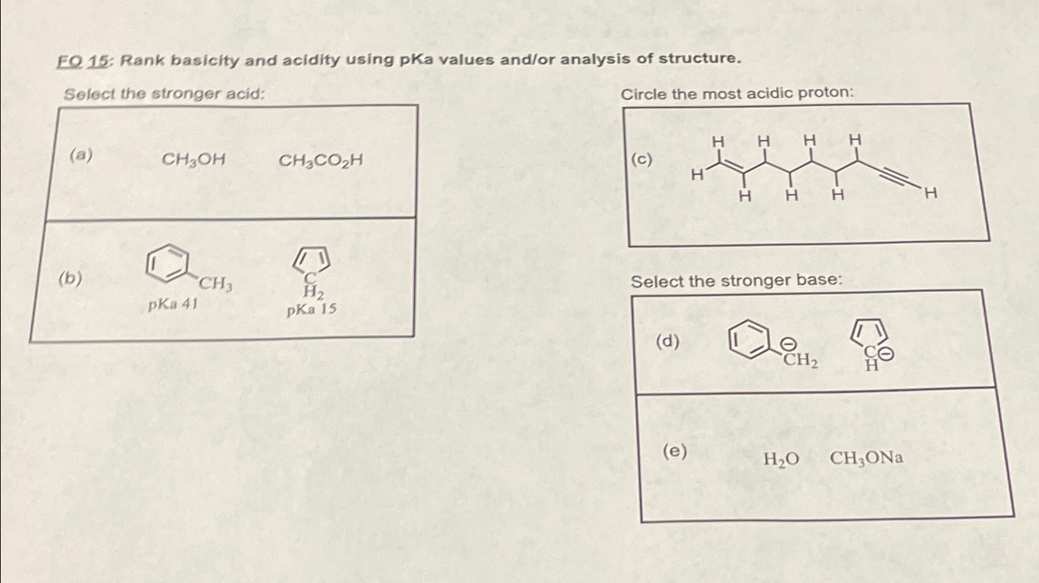 Solved FO 15: Rank basicity and acidity using pKa values | Chegg.com