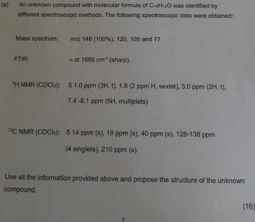 Solved (a) An unknown compound with molecular formula of | Chegg.com