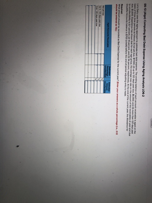 Solved E6-13 (Algo) Computing Bad Debt Expense Using Aging | Chegg.com