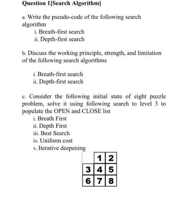 Solved Question 1[Search Algorithm a. Write the pseudo-code | Chegg.com