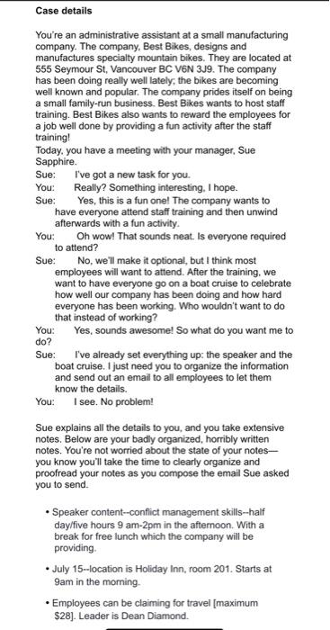 Solved Email Case Write an email for the message called for | Chegg.com