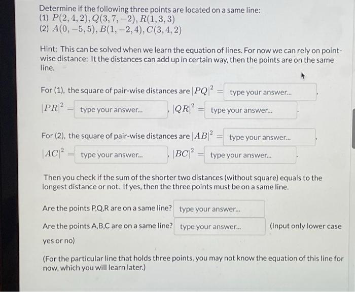 Solved Determine if the following three points are located | Chegg.com