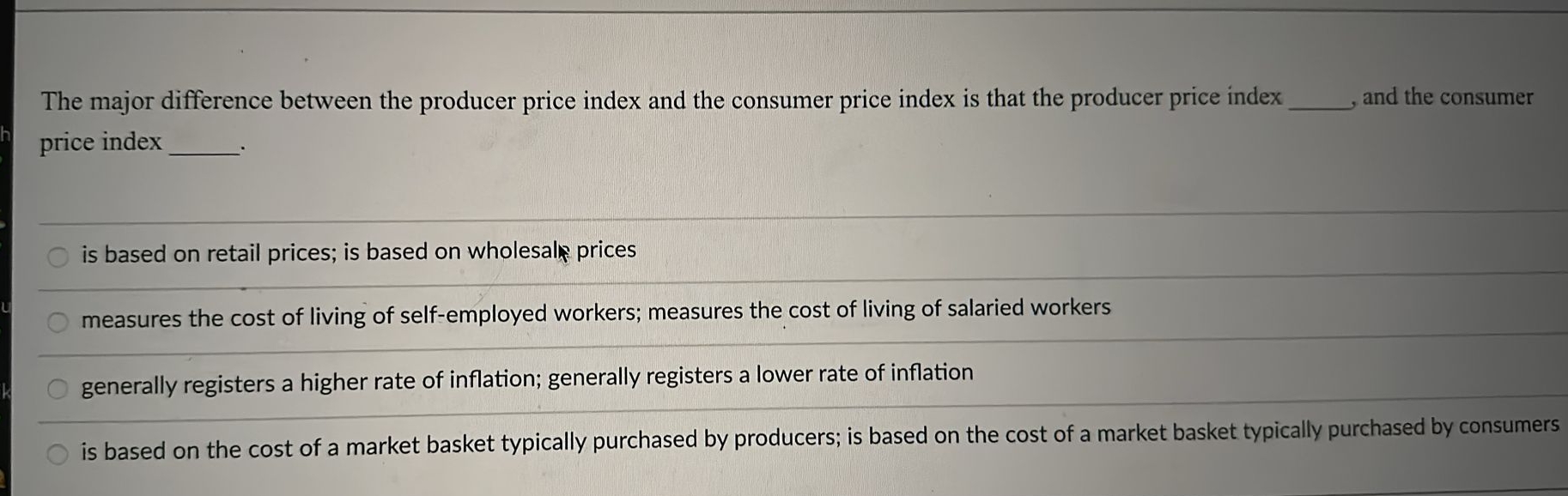 Solved The major difference between the producer price index | Chegg.com