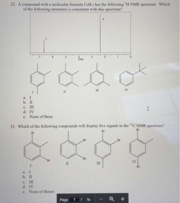 Solved 22. A compound with a molecular formula C9H12 has the | Chegg.com