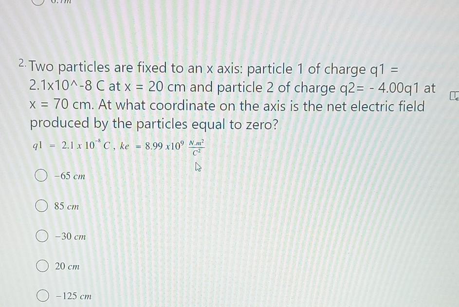 Solved 2. Two particles are fixed to an x axis: particle 1 | Chegg.com