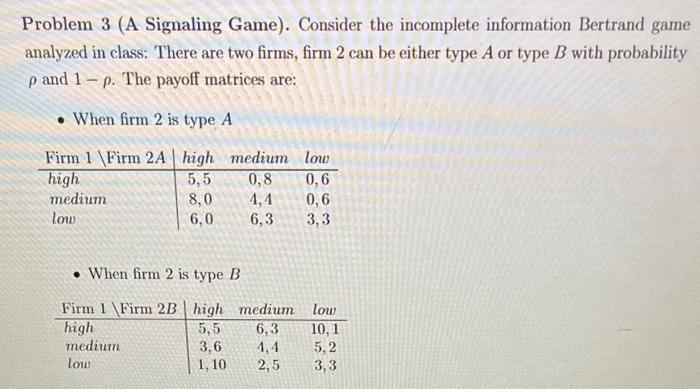 Solved Problem 3 (A Signaling Game). Consider the incomplete | Chegg.com