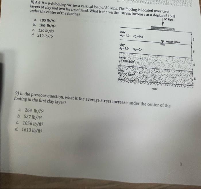 Solved 8) A 6-ft × 6-ft footing carries a vertical load of | Chegg.com