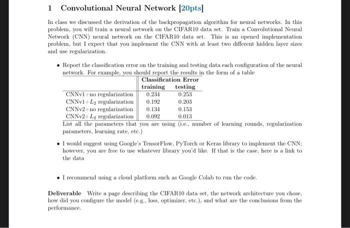 Solved 1 Convolutional Neural Network [20pts] In class we | Chegg.com