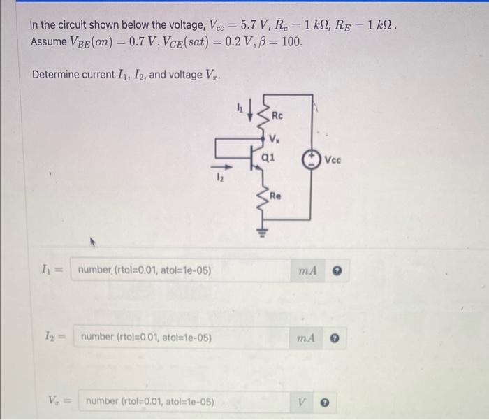 Solved In the circuit shown below the voltage, Vcc=5.7 | Chegg.com