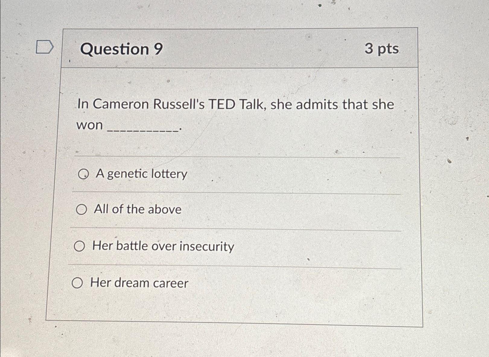 Solved Question 93 ﻿ptsIn Cameron Russell's TED Talk, she | Chegg.com