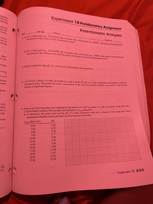 Solved Experiment 18 Prelaboratory Assignment Potentiometric | Chegg.com