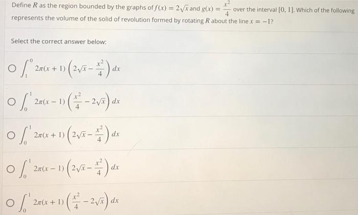 Solved Define R as the region bounded by the graphs of f(x) | Chegg.com