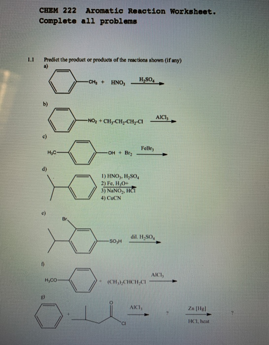 Solved Organic 2, aromatic reaction worksheet. Predicting | Chegg.com