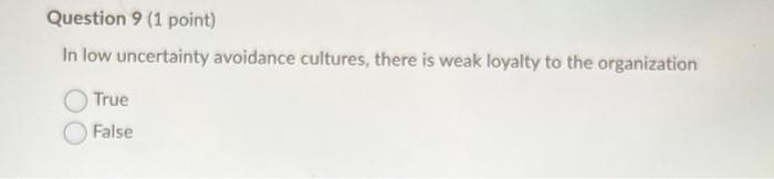 Solved In low uncertainty avoidance cultures, there is weak | Chegg.com