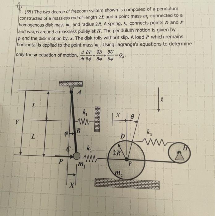 Solved 1. (35) The two degree of freedom system shown is | Chegg.com