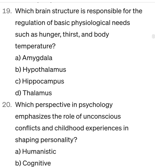 Solved Which brain structure is responsible for the | Chegg.com