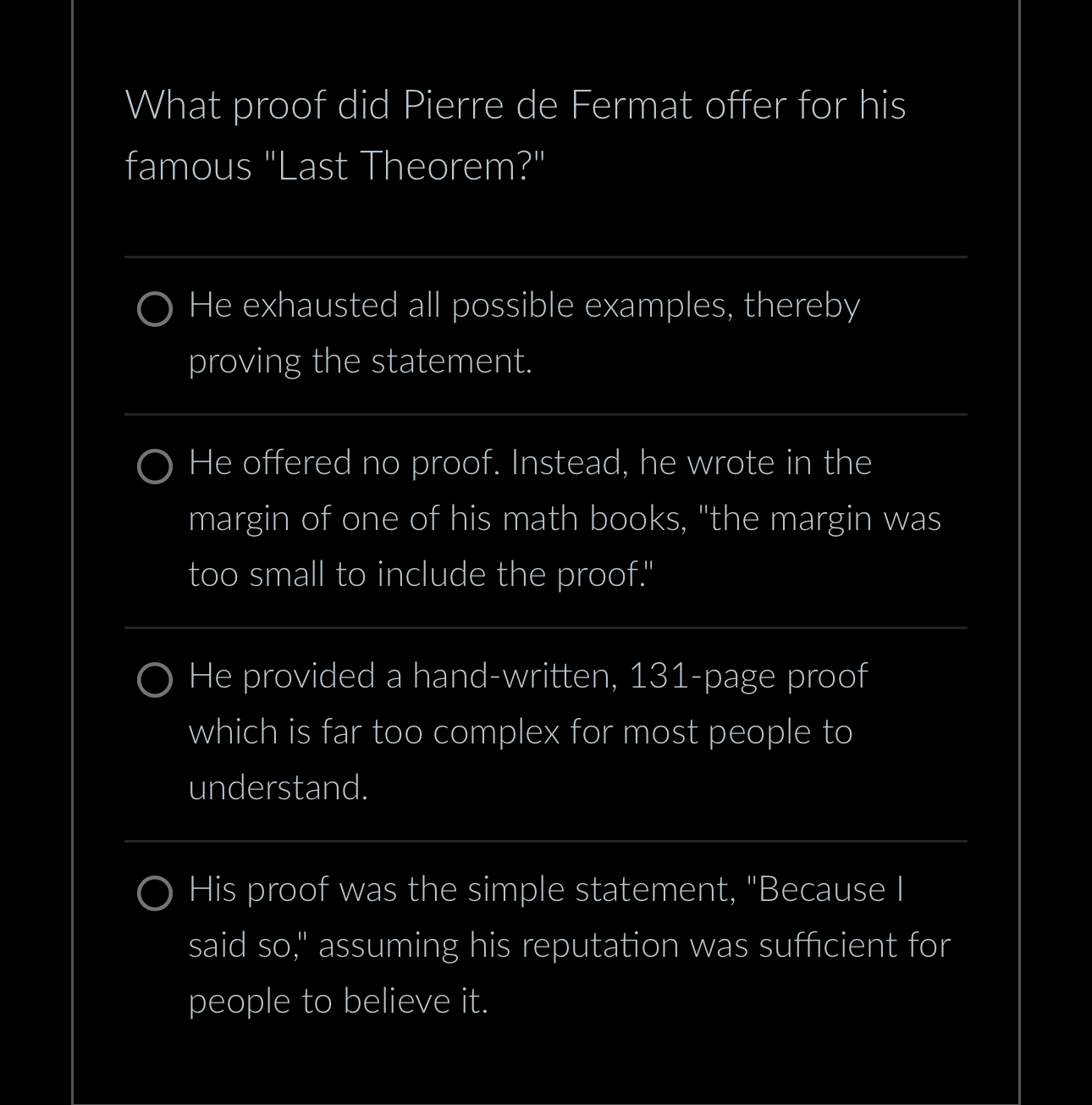Solved What proof did Pierre de Fermat offer for his famous | Chegg.com