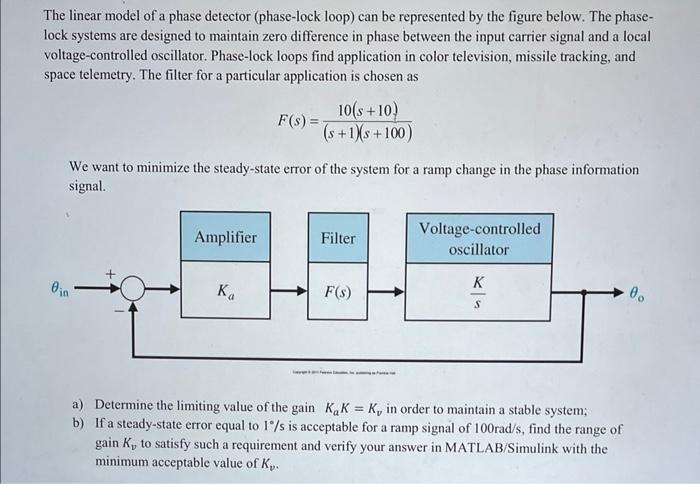 Solved The linear model of a phase detector (phase-lock | Chegg.com