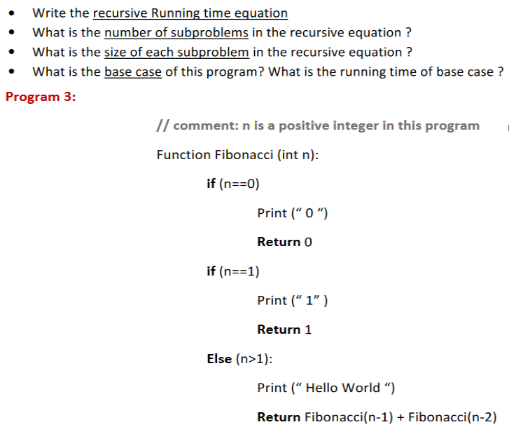 Write the recursive Running time equationWhat is the | Chegg.com