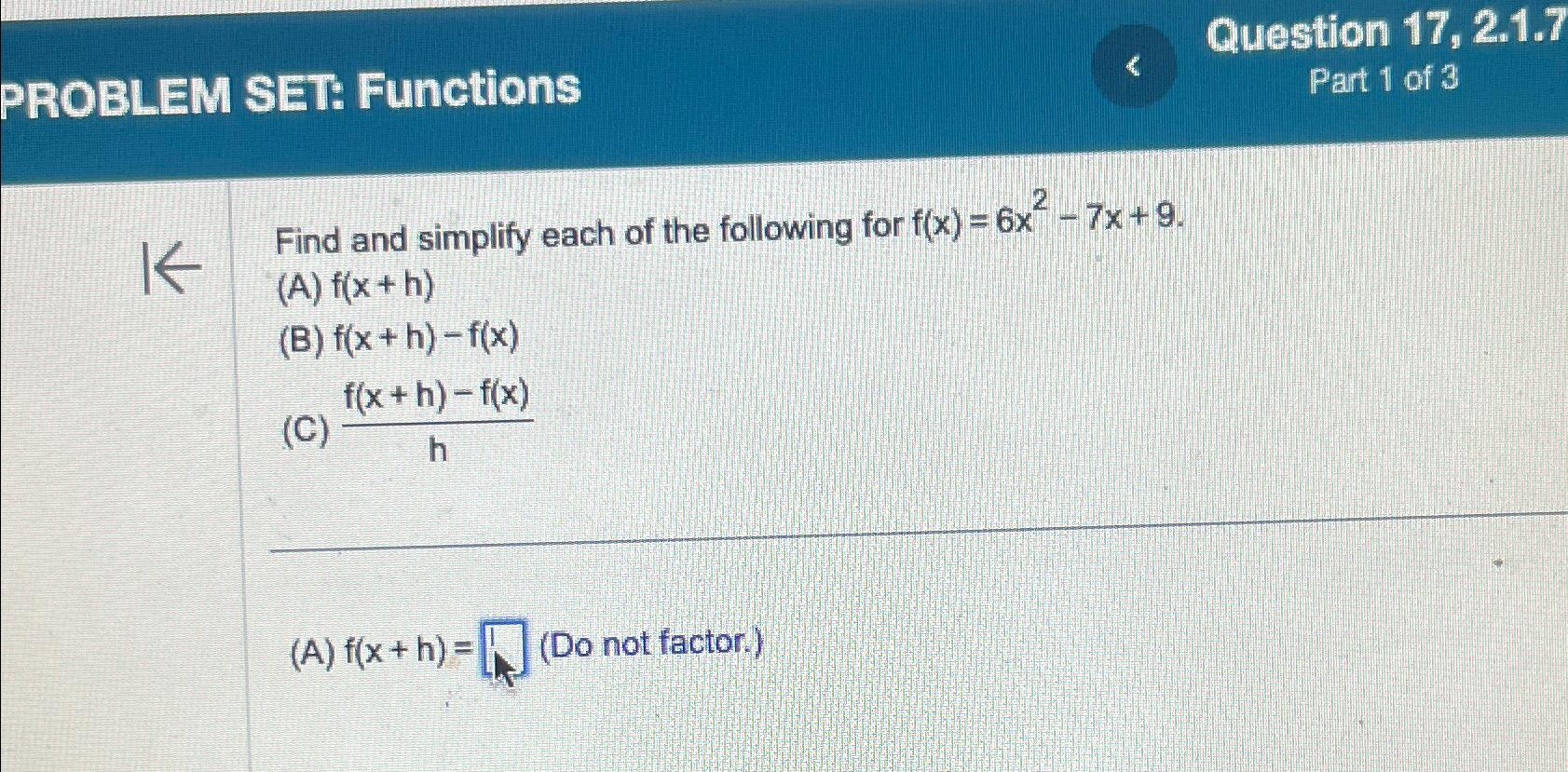 Solved Question 17, 2.1.7PROBLEM SET: FunctionsPart 1 ﻿of | Chegg.com