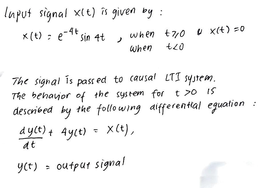 Solved Input signal x(t) is given by: x(t)=e−4tsin4t, when | Chegg.com