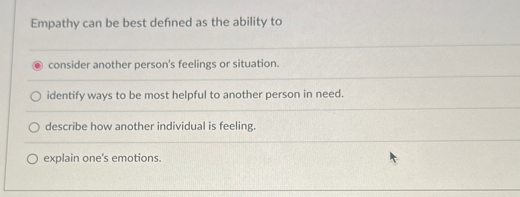 Solved Empathy can be best defined as the ability toconsider | Chegg.com