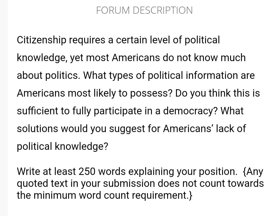 Citizenship requires a certain level of political | Chegg.com