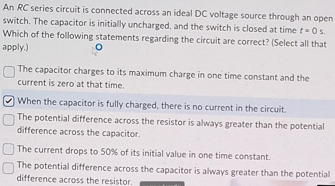 Solved An RC ﻿series circuit is connected across an ideal DC | Chegg.com