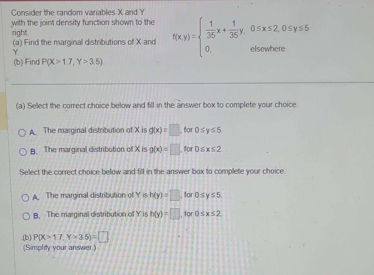 Solved Consider the random variables X and Y with the joint | Chegg.com