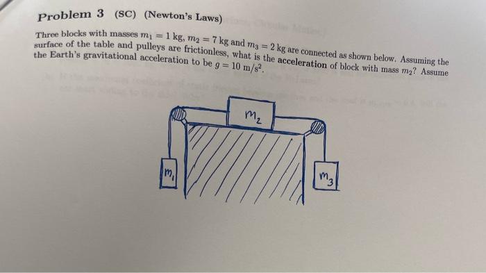 Solved Three blocks with masses m1=1 kg,m2=7 kg and m3=2 kg | Chegg.com