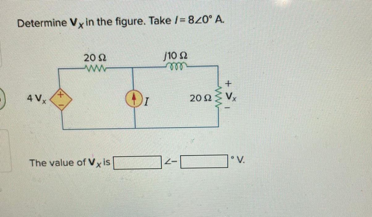 Solved Determine Vx ﻿in the figure. Take I=8?0°A.The value | Chegg.com