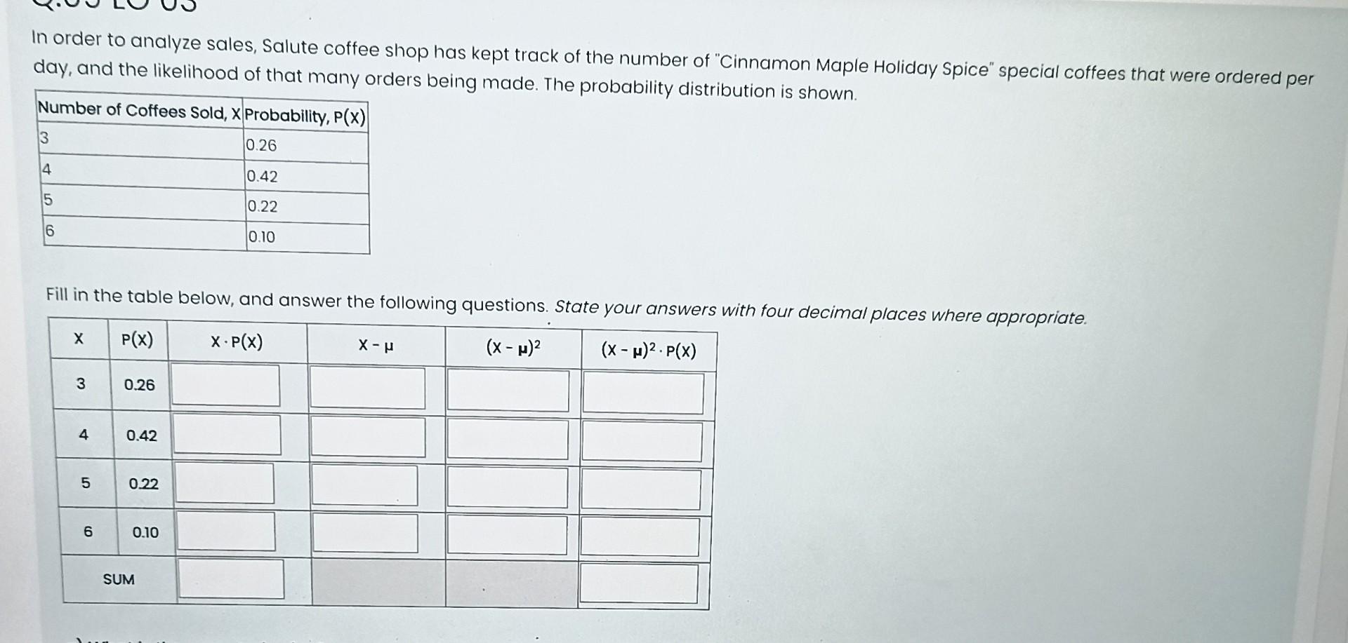 Solved In order to analyze sales, Salute coffee shop has | Chegg.com