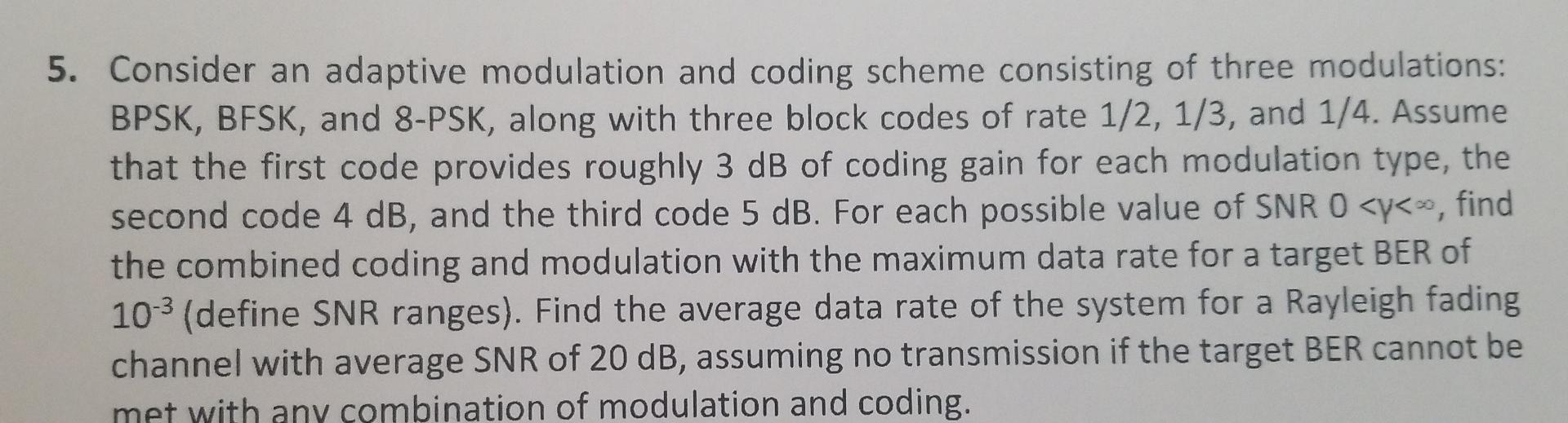 5. Consider an adaptive modulation and coding scheme | Chegg.com
