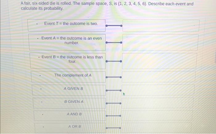 Solved A fair, six-sided die is rolled. The sample space, S, | Chegg.com