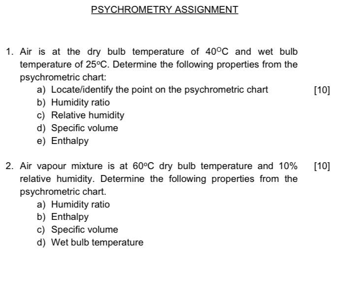 Solved PSYCHROMETRY ASSIGNMENT 1. Air is at the dry bulb | Chegg.com