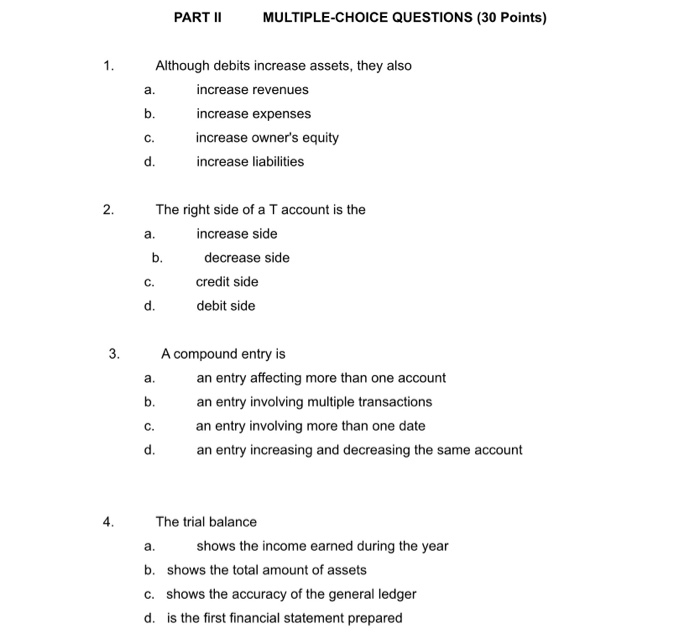 Solved PART II MULTIPLE-CHOICE QUESTIONS (30 Points) 1. a. | Chegg.com