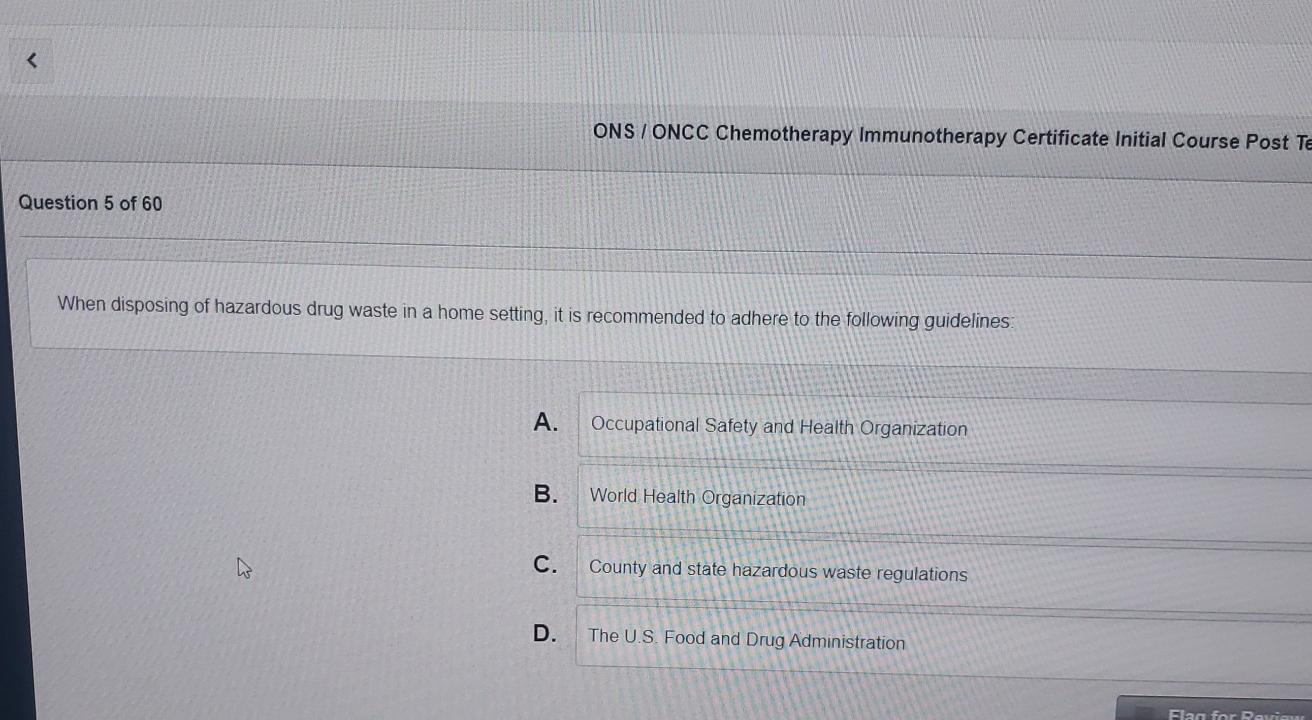Solved ONS I ONCC Chemotherapy Immunotherapy Certificate | Chegg.com