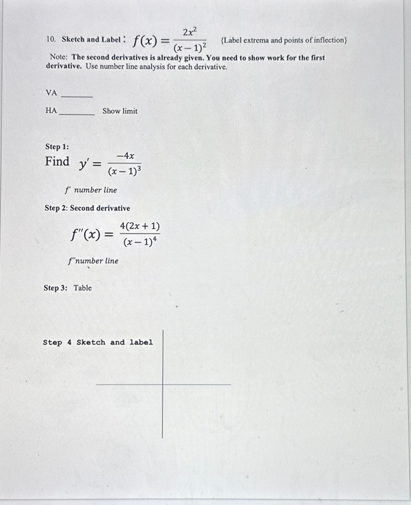Solved Sketch and Label: f(x)=2x2(x-1)2, {Label extrema and | Chegg.com